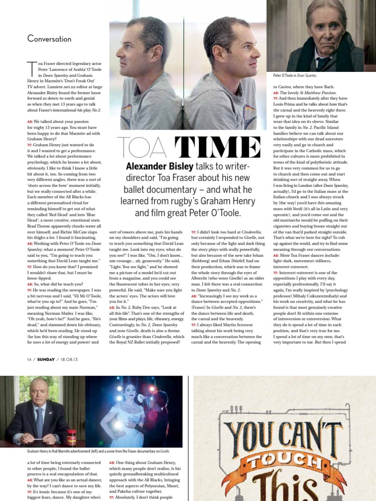 Toa Time - An Interview With Toa Fraser (SUNDAY Mag, 18/08/13) | PDF | Leisure