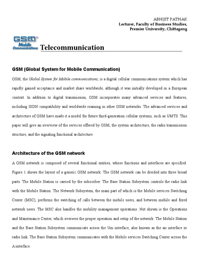 Telecommunication: GSM (Global System For Mobile Communication) | PDF ...