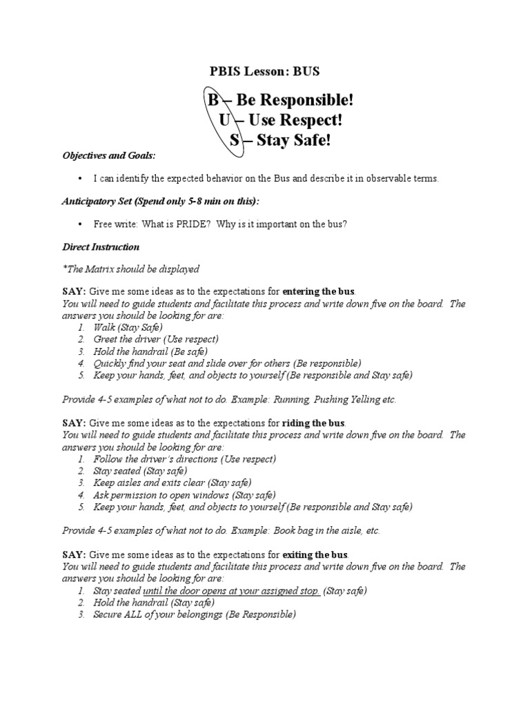 Pbis Lesson - Bus | PDF