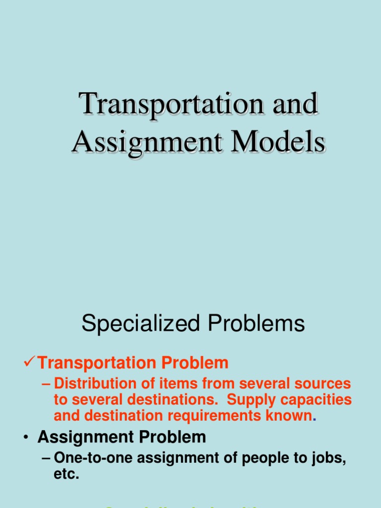 Transportation + Assignment Models | PDF | Computational Science ...