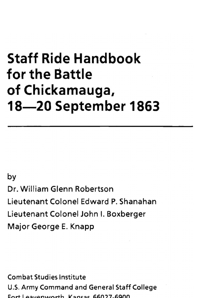 Staff Ride Handbook For The Battle of Chickamauga 18-20 September 1863 ...