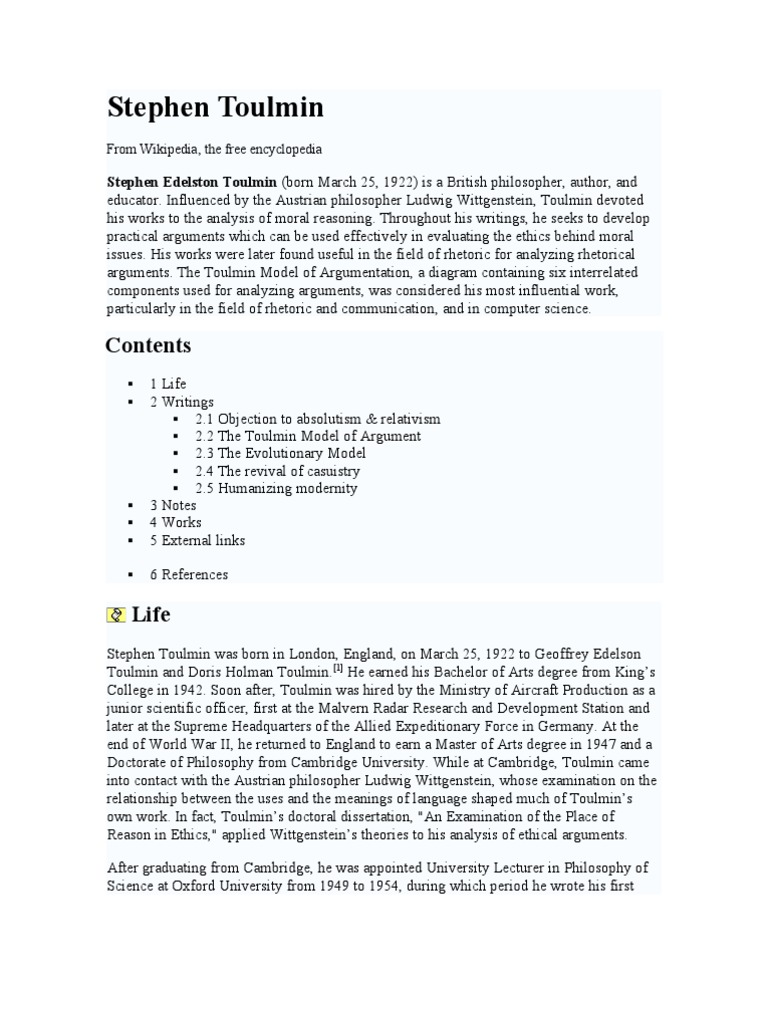 Stephen Toulmin: Stephen Edelston Toulmin (Born March 25, 1922) Is A ...