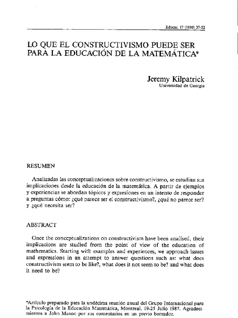 Constructivismo para educación matemática - Jeremy Kilpatrick | PDF ...