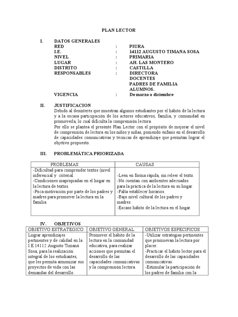 Plan Lector para Primaria en Castilla | PDF | Lectura (proceso ...