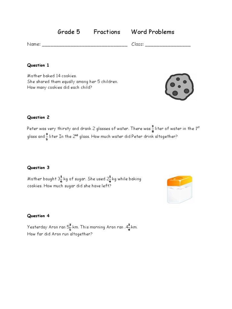 Grade 5 Fractions Word Problems Worksheet | PDF
