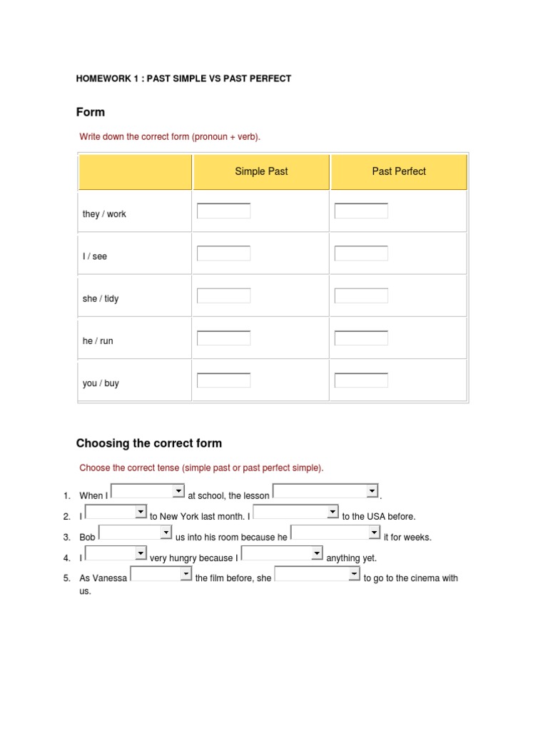 Past Simple vs Past Perfect Exercises | PDF | Perfect (Grammar ...
