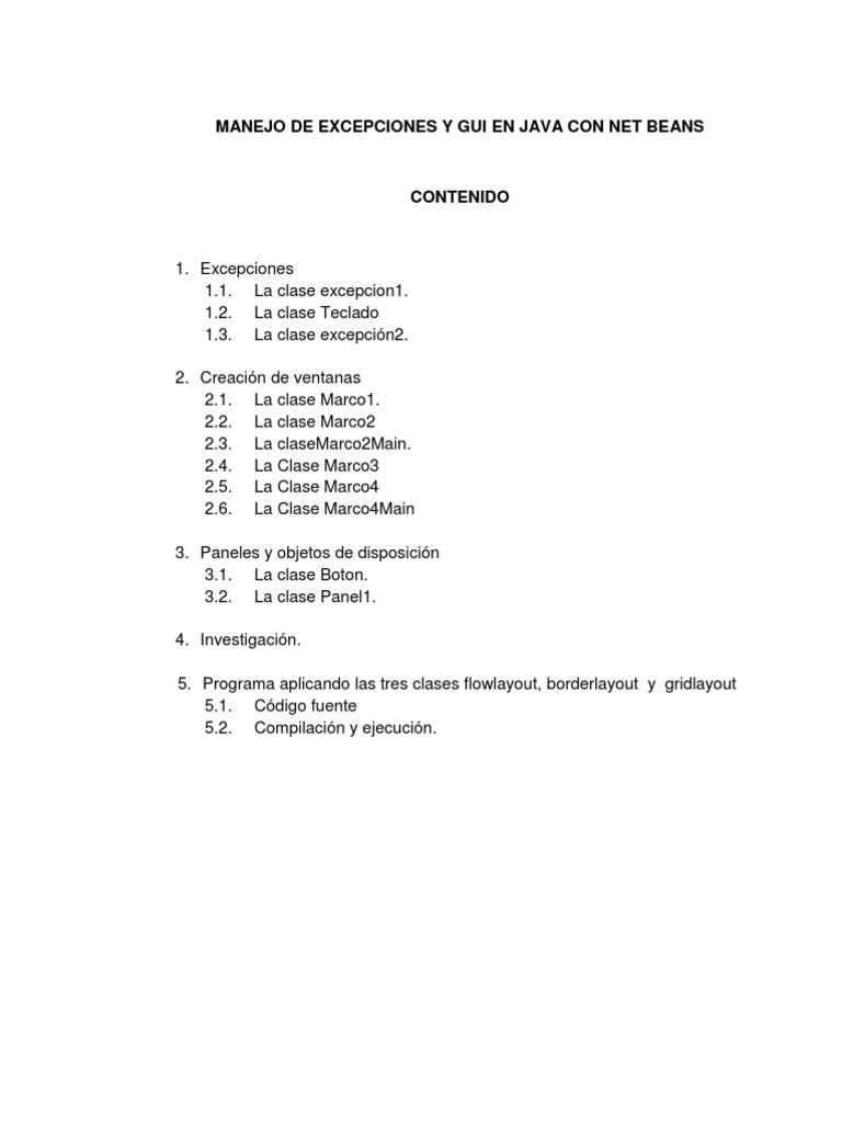 Manejo de Excepciones y GUI en Java | PDF | Java (lenguaje de ...