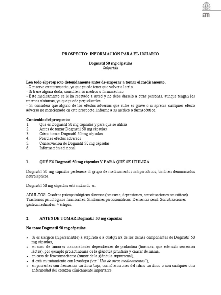 Dogmatil. Supirida | PDF | Antipsicótico | Medicamentos con receta