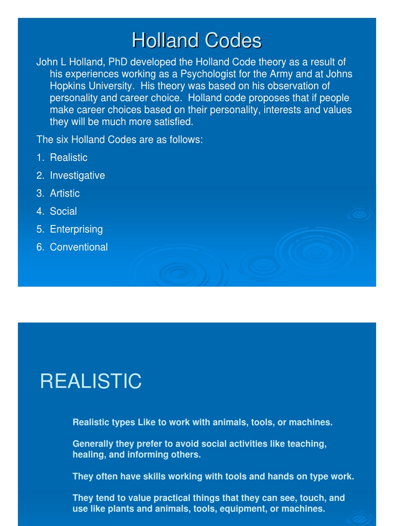 Holland Codes | PDF | Cognition | Business