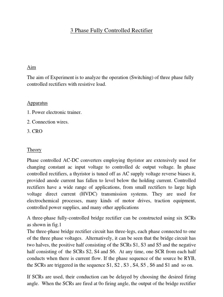 3 Phase Fully Controlled Rectifier | PDF | Rectifier | Power (Physics)