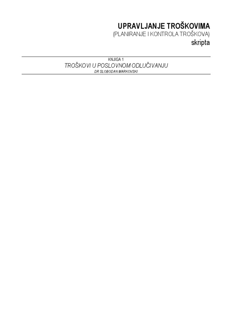Upravljanje Troskovima, Skripta | PDF