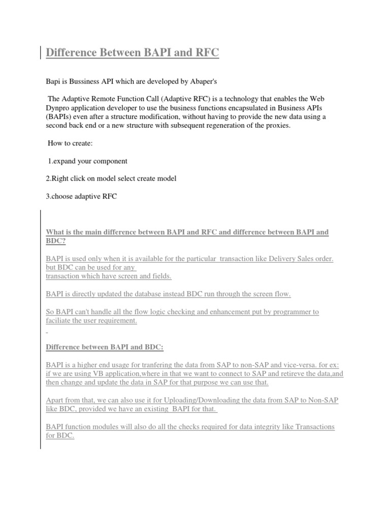 BADI, BAPI and RFC | PDF | Subroutine | Application Programming Interface