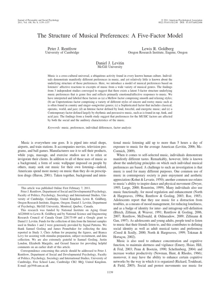 The Structure of Musical Preferences | PDF | Principal Component ...