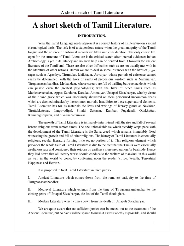 A Short Sketch of Tamil Literature | PDF | Tamil Language | Tamil ...