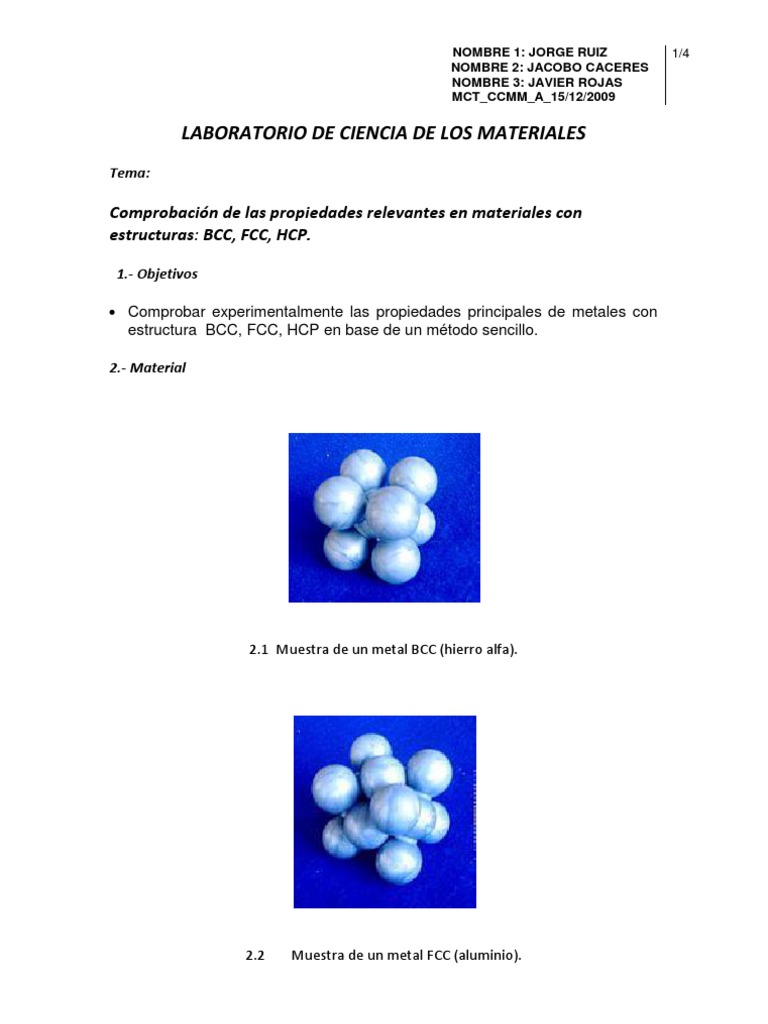 Comprobacion de Materiales BCC, HCC, FCC | Átomos | Ciencias fisicas