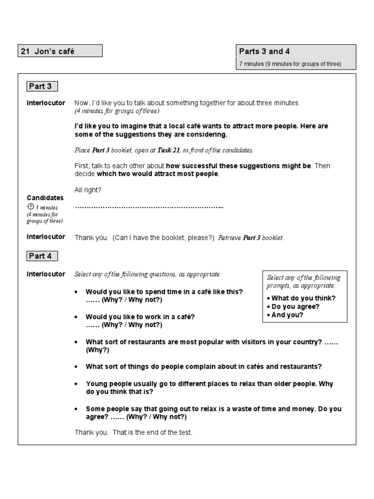FCE Speaking Part 3 and 4 Teacher Handbook 08 | PDF
