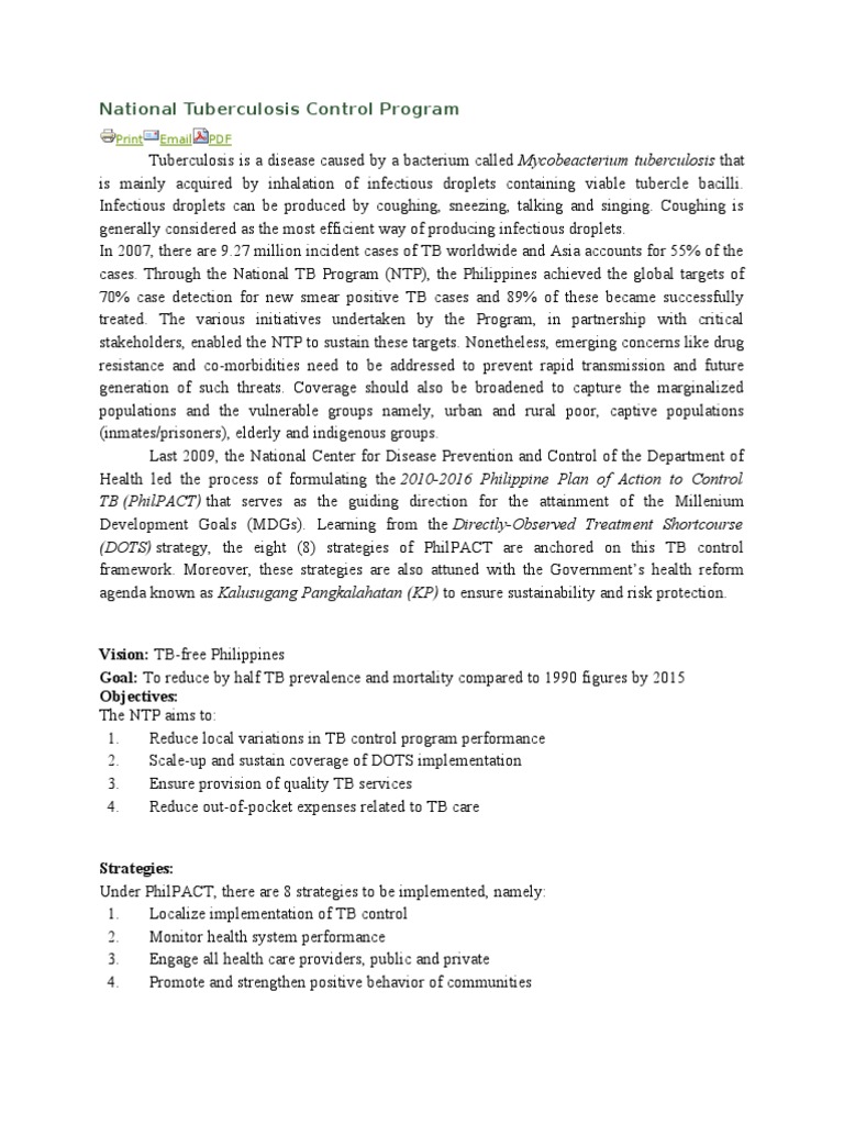 National Tuberculosis Control Program | PDF | Tuberculosis | Health Care