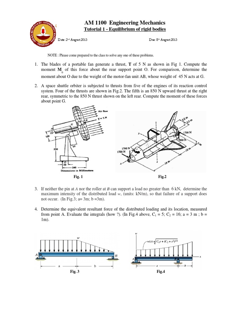 AM1100 - Tutorial 1, Applied Mechanics | PDF | Thrust | Force
