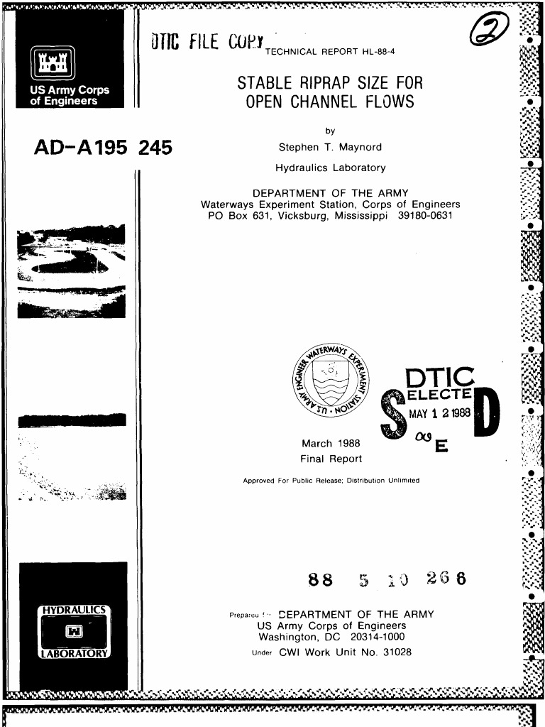 USACE Maynord - Stable Riprap Size For Open Channel Flows HL-MP-94-4 ...
