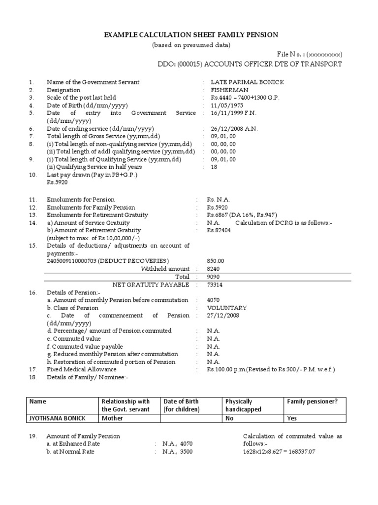 Family Pension Calculation Example | PDF | Finance & Money Management
