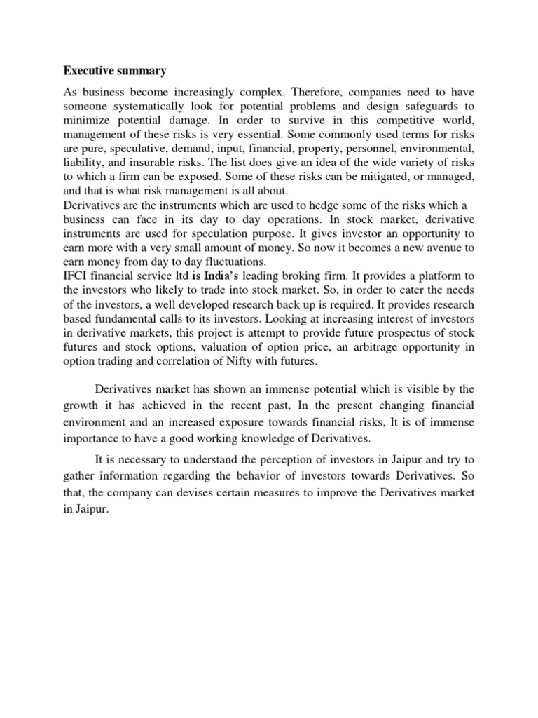 Executive Summary | PDF | Derivative (Finance) | Option (Finance)