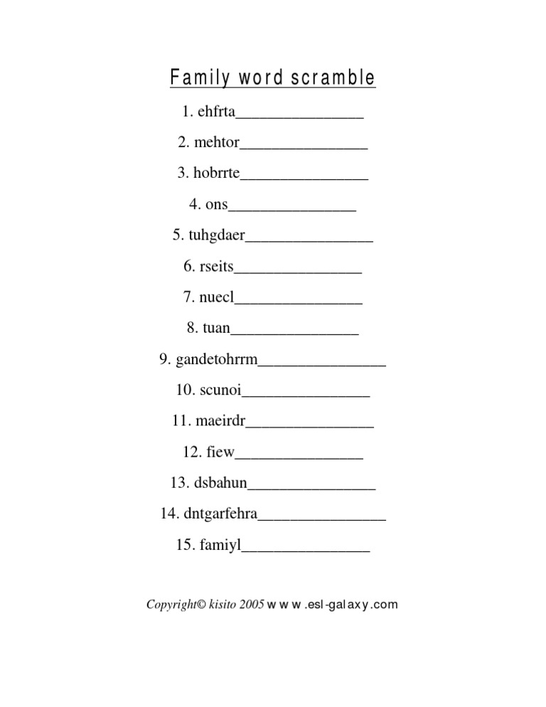 Family Word Scramble | PDF | Language Acquisition | Psycholinguistics
