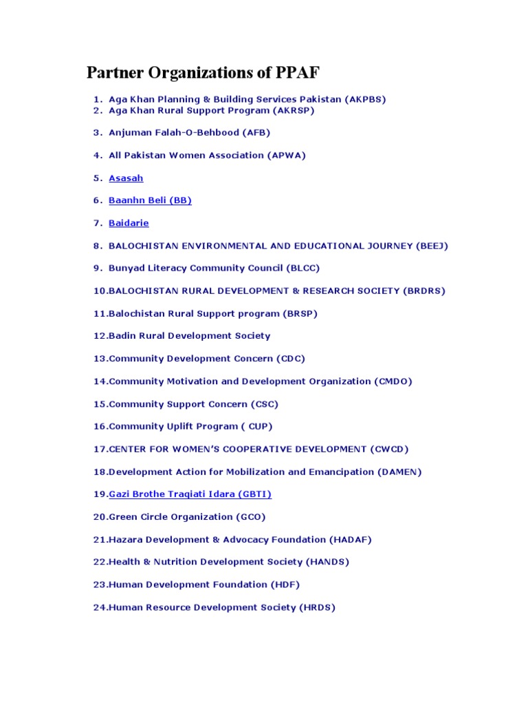 Partner Organizations of PPAF | PDF | Microfinance | Pakistan