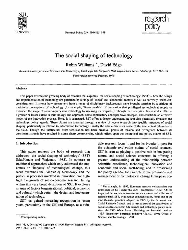 The Social Shaping of Technology. Williams Edge | PDF | Sociology ...