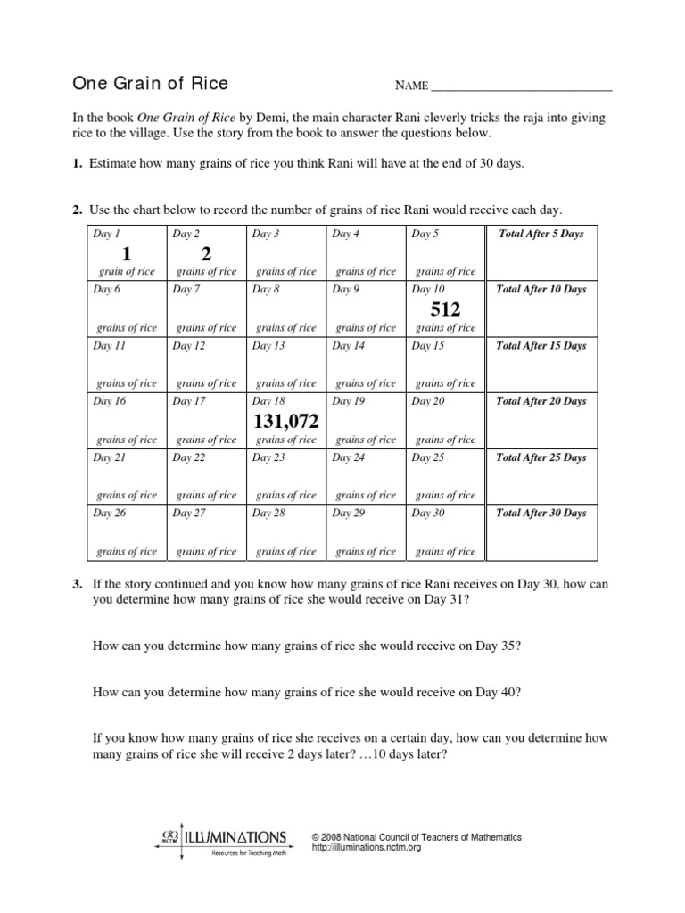 One Grain of Rice Activity | PDF