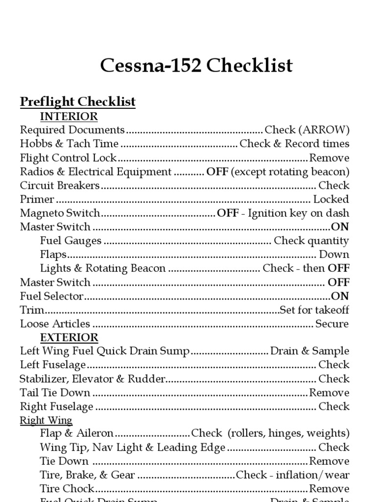 Cessna 152 Preflight Checklist Guide | PDF | Computers | Technology ...