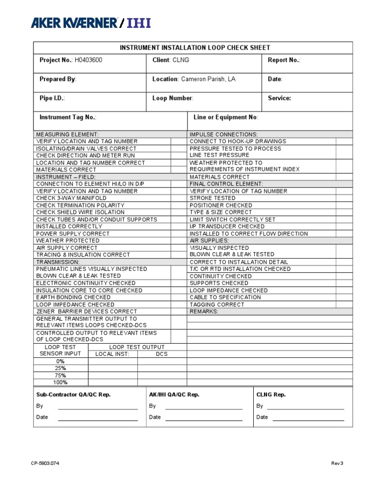 CLNG Instrument Installation Checklist | PDF