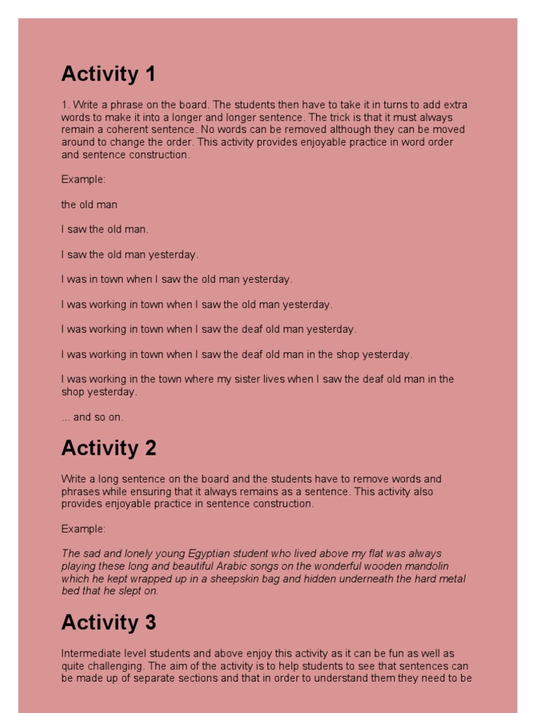 34 Activities For Intermediate and Advanced Esl Students | PDF ...