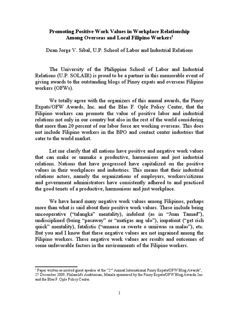 Positive Work Values Among Filipinos | Download Free PDF | Economic ...