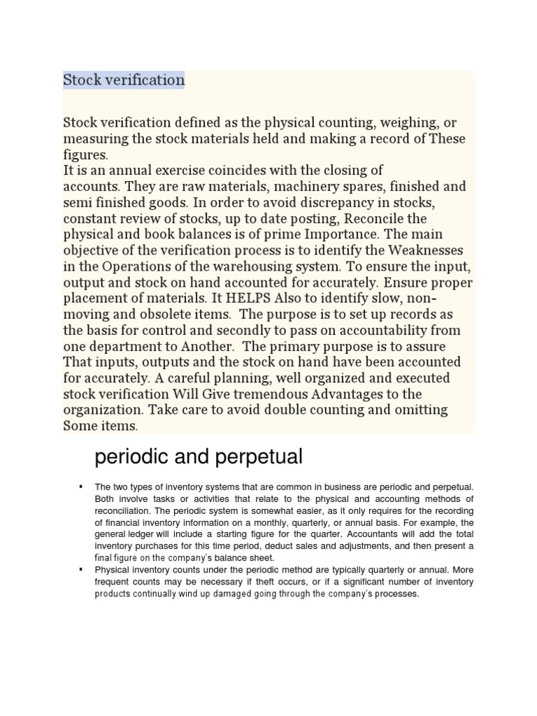 Stock Verification Explaination | PDF | Inventory | Business Economics