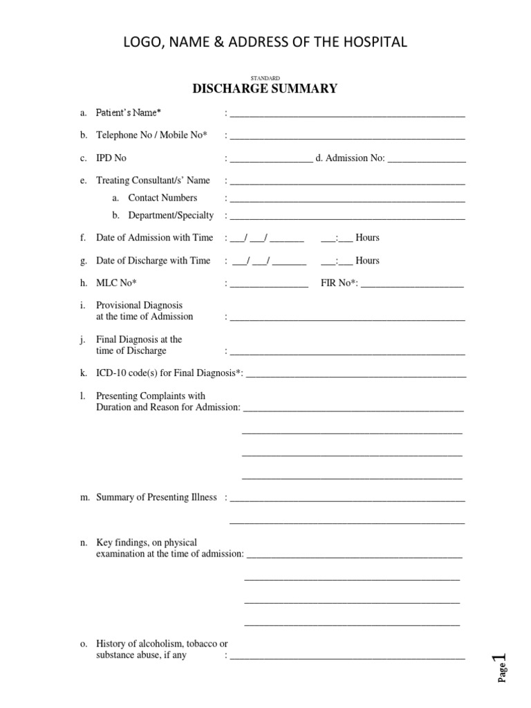 Standard Discharge Summary Mdindia | PDF