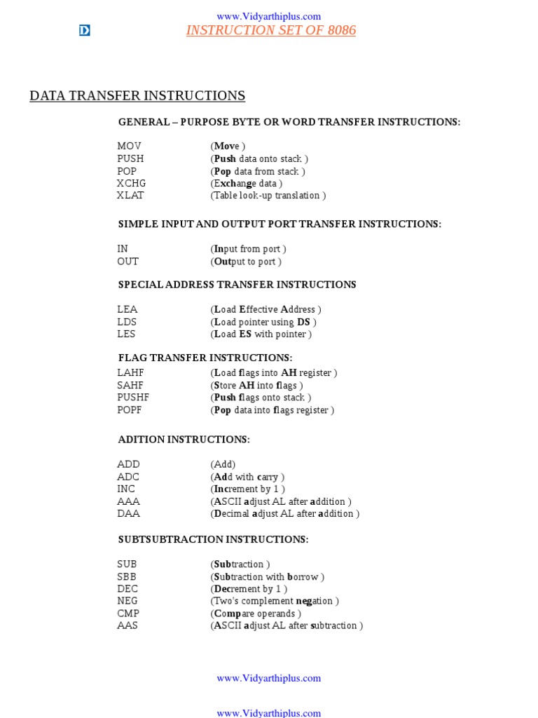8086 Microprocessor Instruction Set | Instruction Set | Computer ...