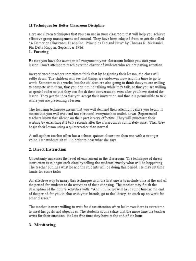 11 Techniques For Better Classroom Discipline PDF Classroom