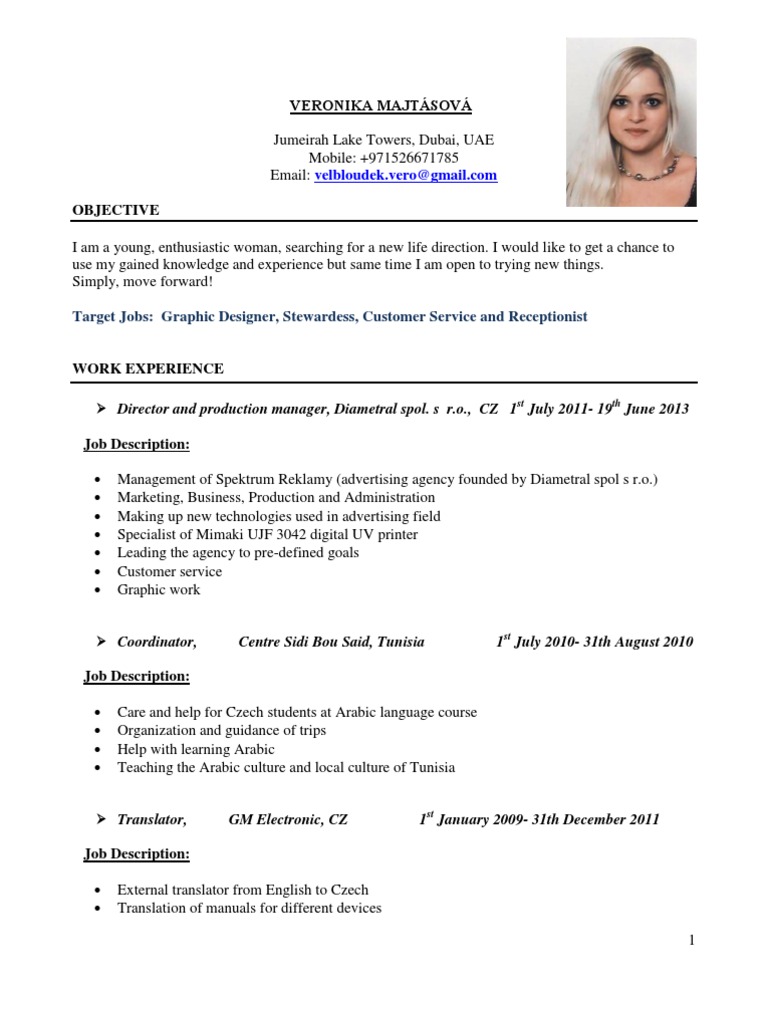 CV Veronika Majtasova Dubai | PDF | Communication | Business