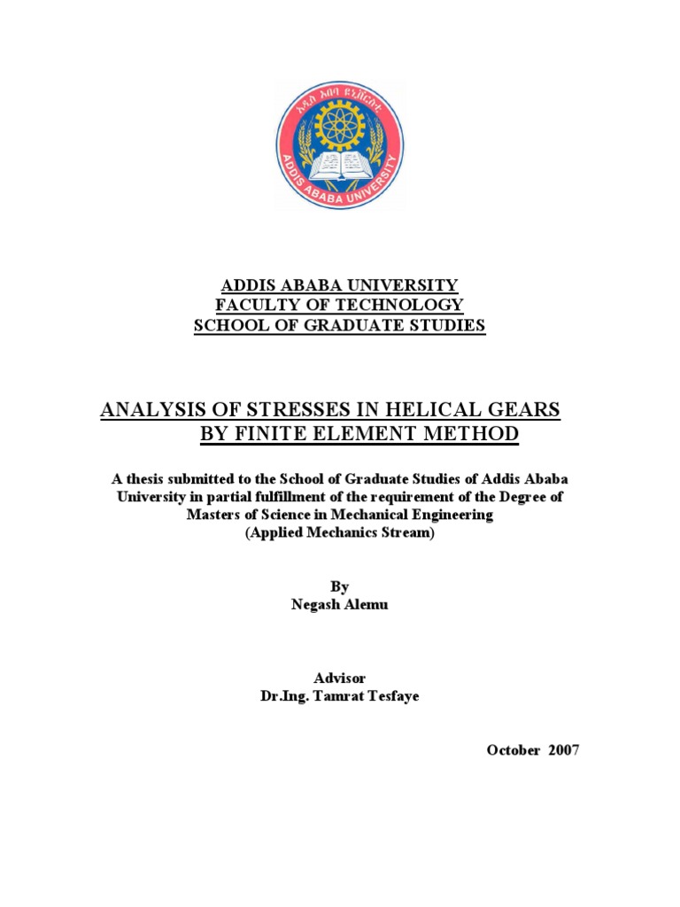 Analysis of Stresses in Helical Gear by Finite Element Method by Negash ...