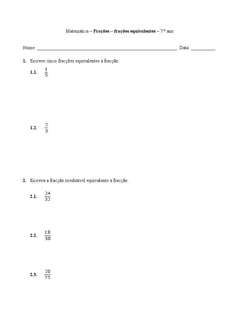 Frações - Frações Equivalentes - Matemática - 7.º Ano | PDF