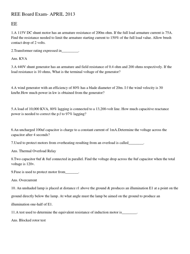 REE Board Exam | PDF | Series And Parallel Circuits | Inductor
