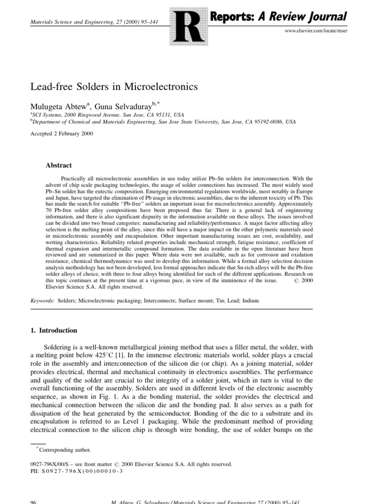 Lead Free Solders in Microelectronics | PDF | Solder | Printed Circuit ...