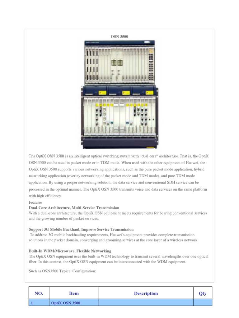 OptiX OSN 3500 Overview and Features | PDF | Computer Network | Wavelength Division Multiplexing