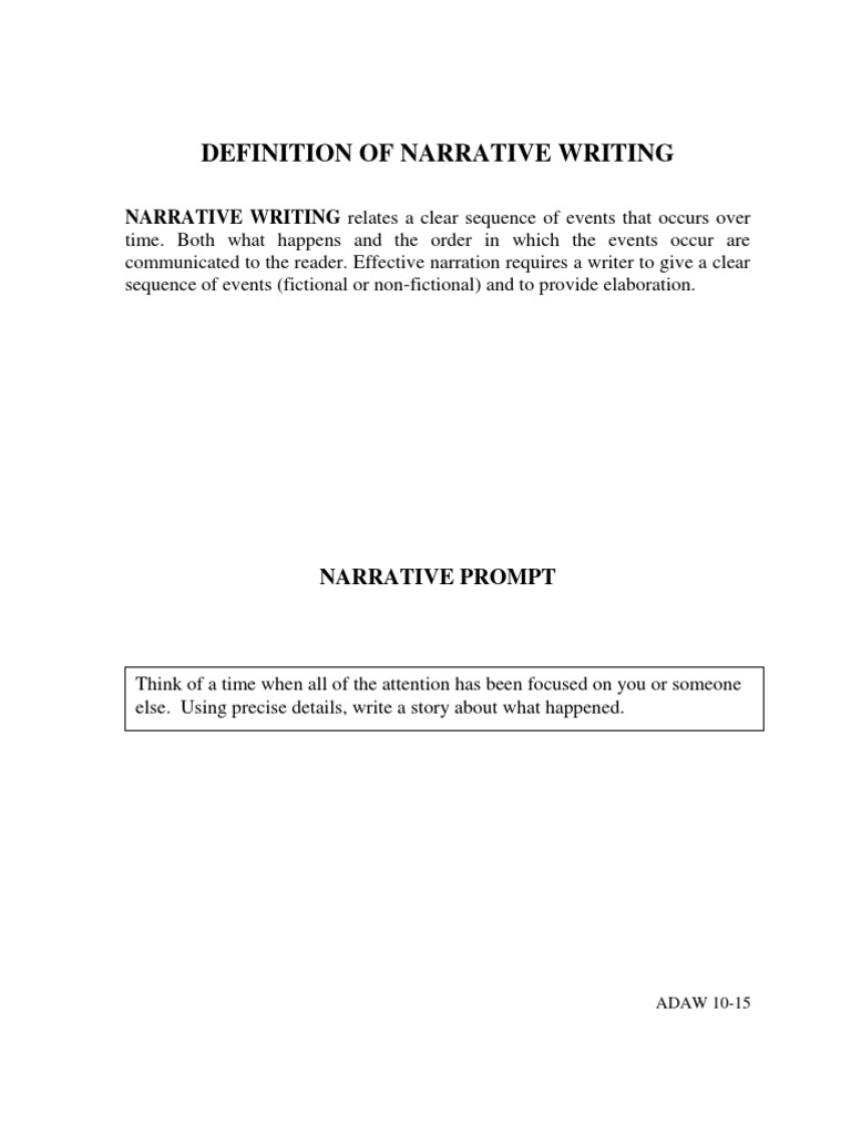 NARRATIVE WRITING Relates A Clear Sequence of Events That Occurs Over ...