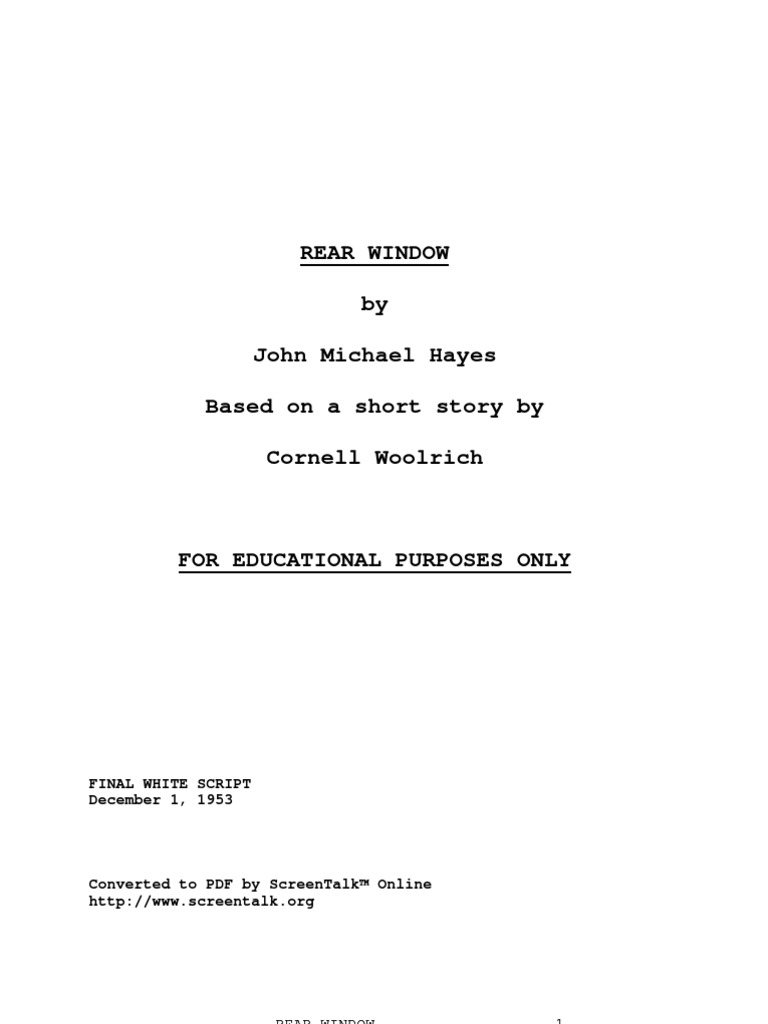 Script Rear Window Hitchcock | PDF | Camera | Suit (Clothing)