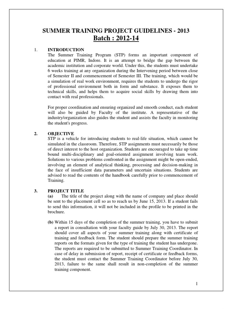 Summer Training Project Guidelines 2013 | PDF | Mentorship | Simulation