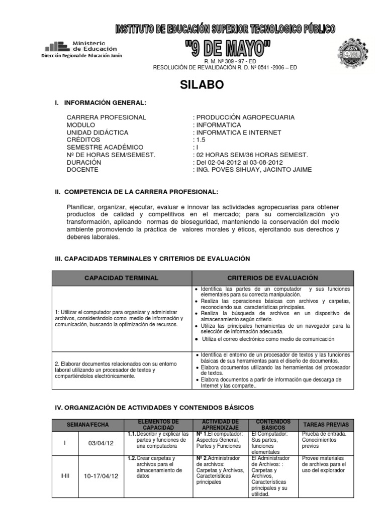 Modelo Silabo | PDF | Archivo de computadora | Unidad Central de procesamiento