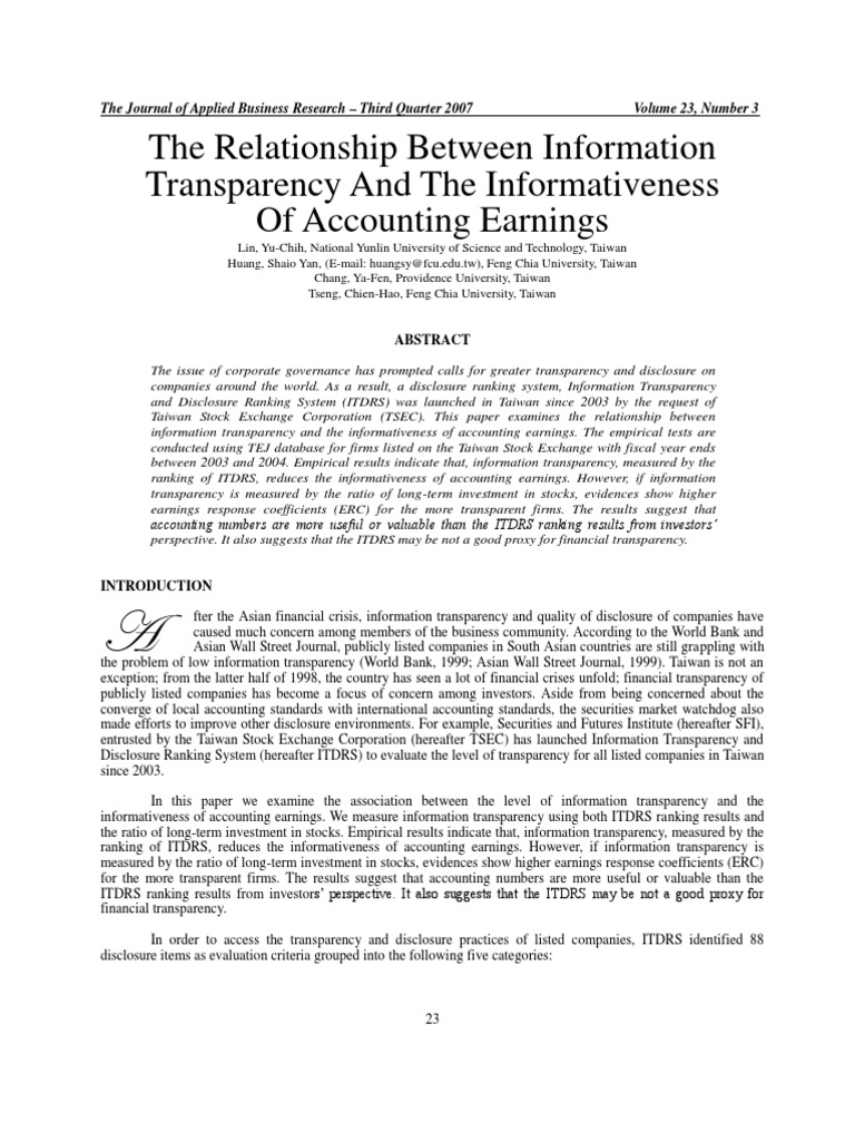 The Relationship Between Information Transparency and The ...
