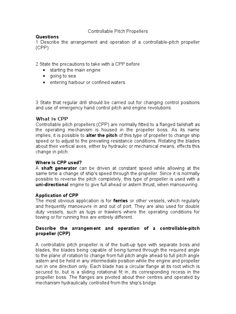 Controllable Pitch Propellers Notes | PDF | Propeller | Pump