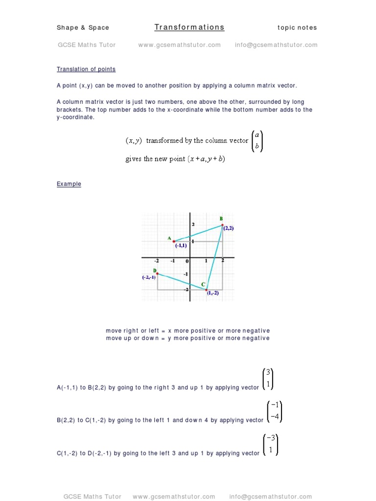 GCSE Maths Transformations Guide | PDF | Shape | Euclidean Vector